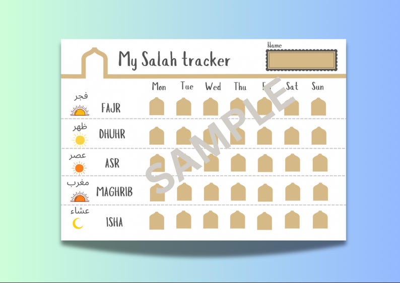 Salah Tracker for Kids | Islamic Prayer Chart | Namaz Tracking ...