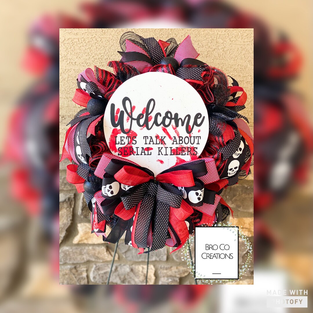 True Crime Junkie, Serial Killer Wreath Door Hanger, Year Round Front ...