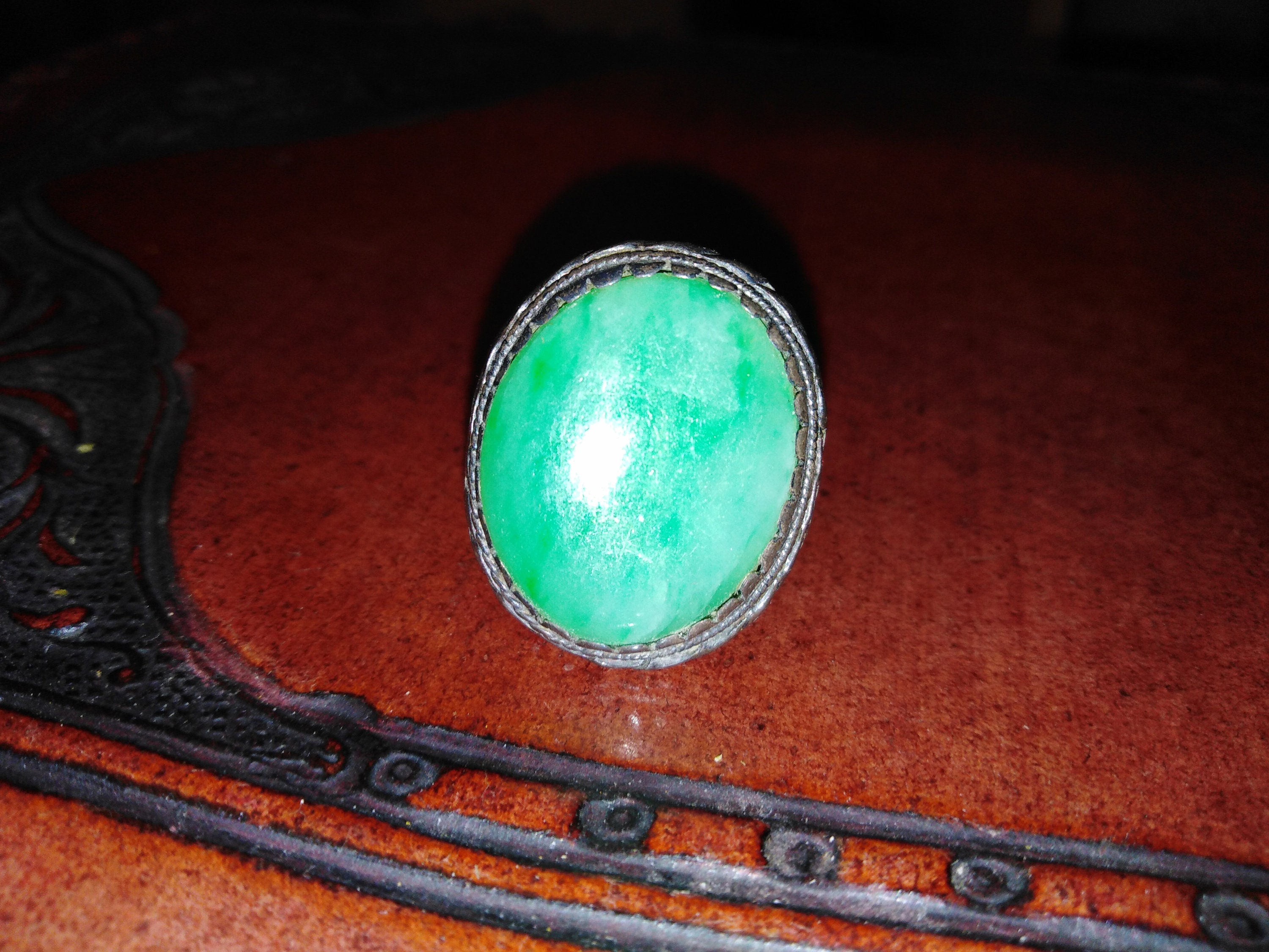 Antique Jadeite A Jade and Solid Sterling Silver Large Big Bold Unisex ...