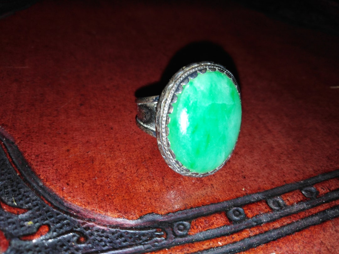 Antique Jadeite A Jade and Solid Sterling Silver Large Big Bold Unisex ...