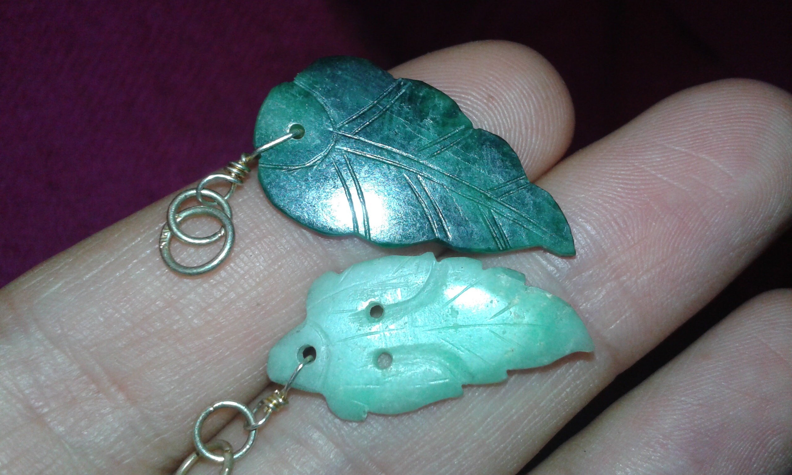 Antique Imperial Green Jadeite Jade Leaf Charms Sold as a Pair Hand ...