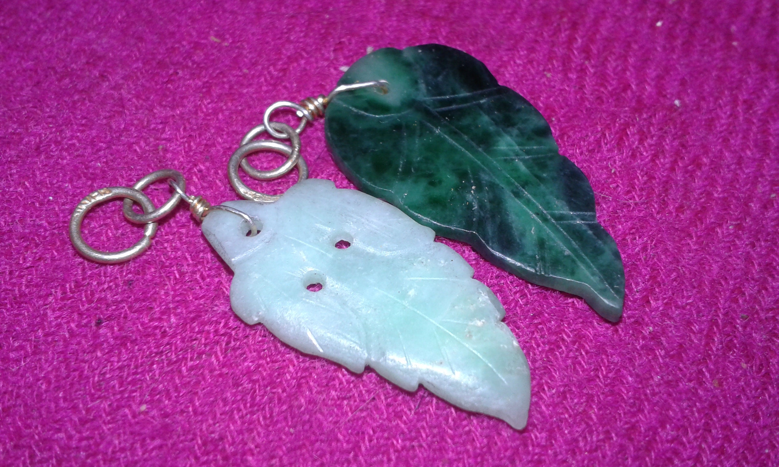 Antique Imperial Green Jadeite Jade Leaf Charms Sold as a Pair Hand ...