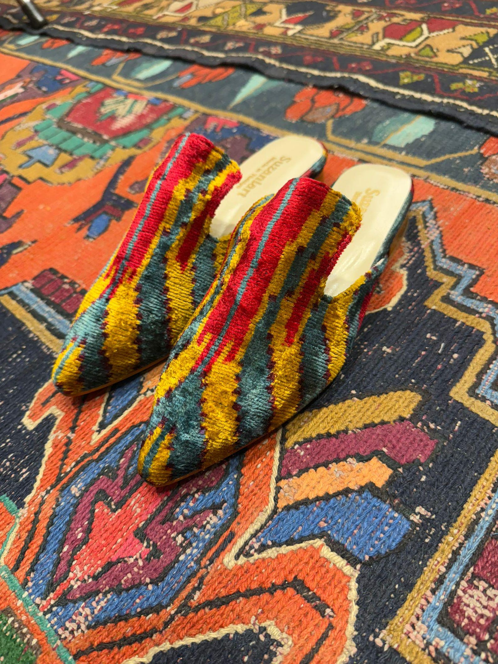 Handmade Ikat Silk Mules-vibrant Multicolor Design,comfortable Slip-on ...
