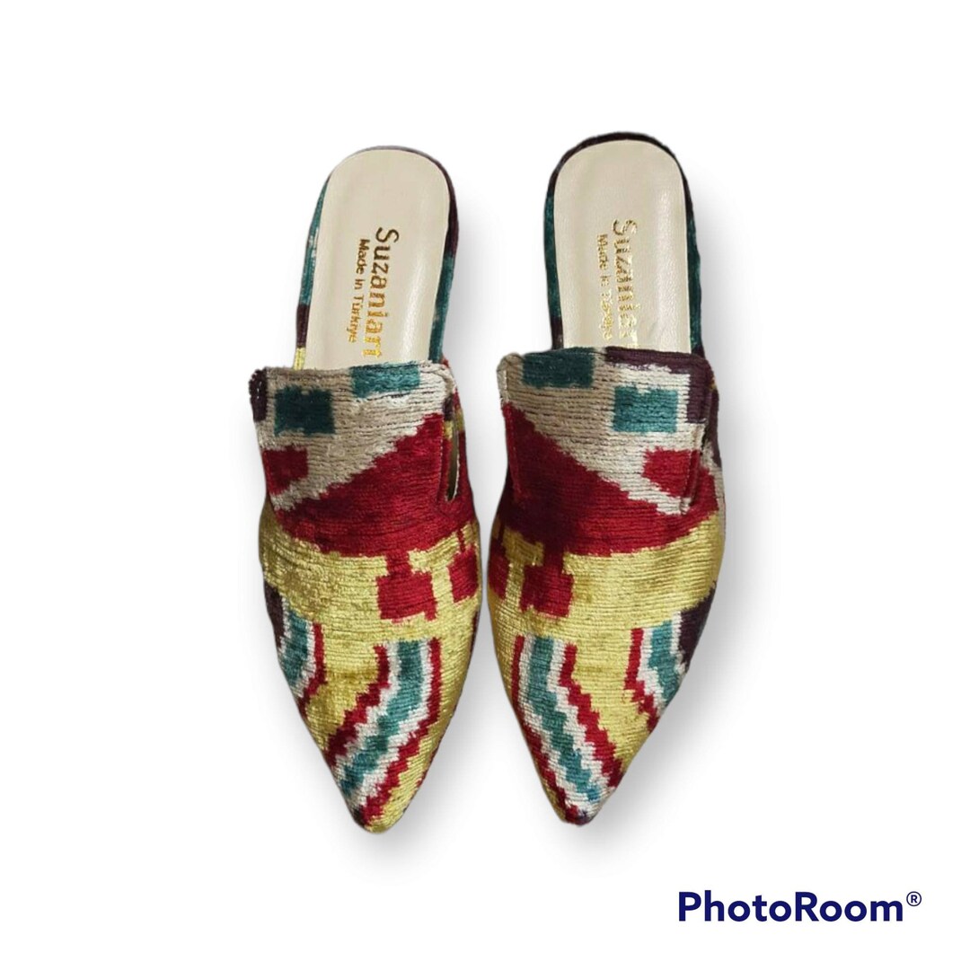 Handmade Ikat Silk Mules-vibrant Multicolor Design,comfortable Slip-on ...