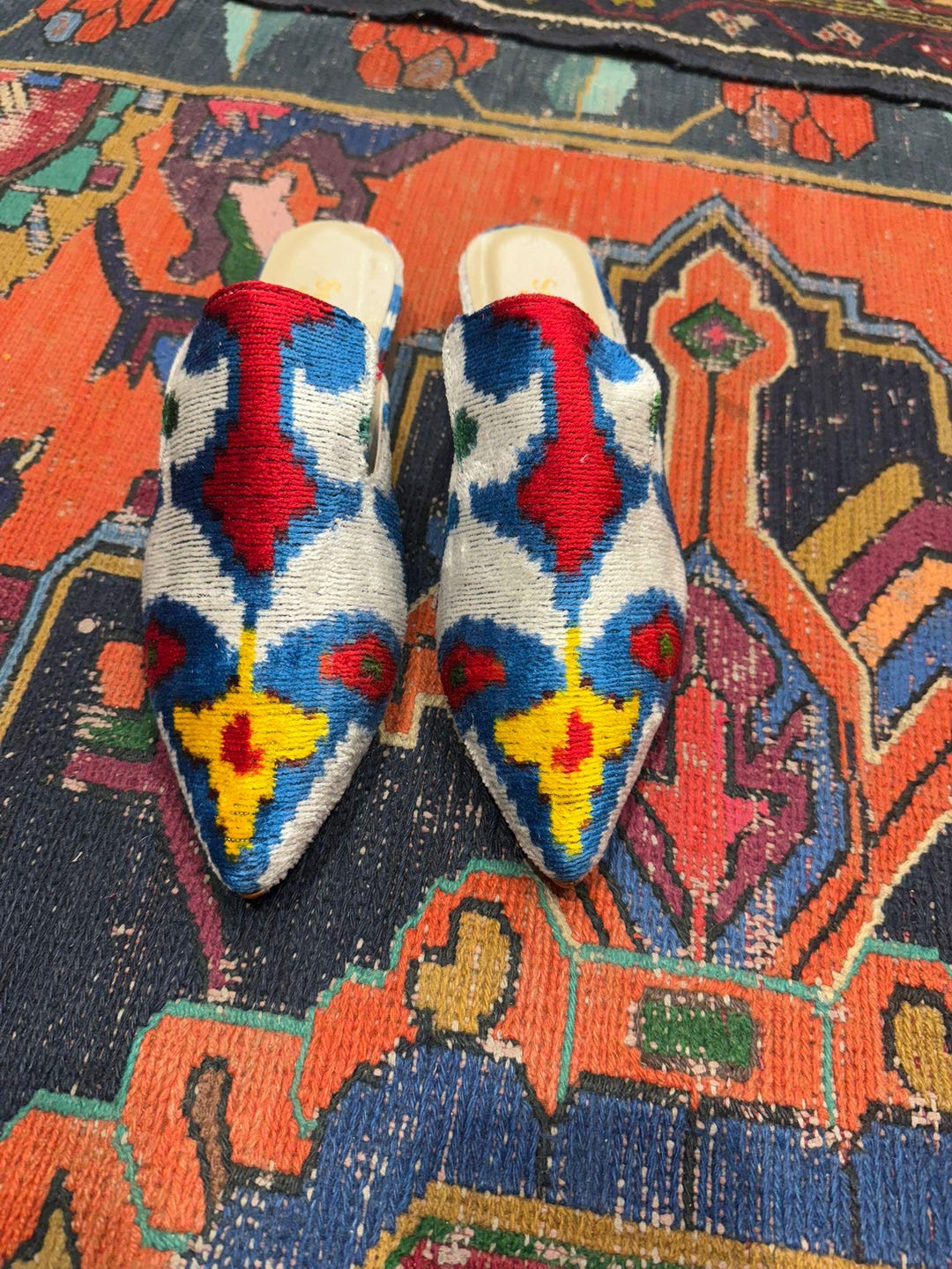 Handmade Ikat Silk Mules-vibrant Multicolor Design,comfortable Slip-on ...
