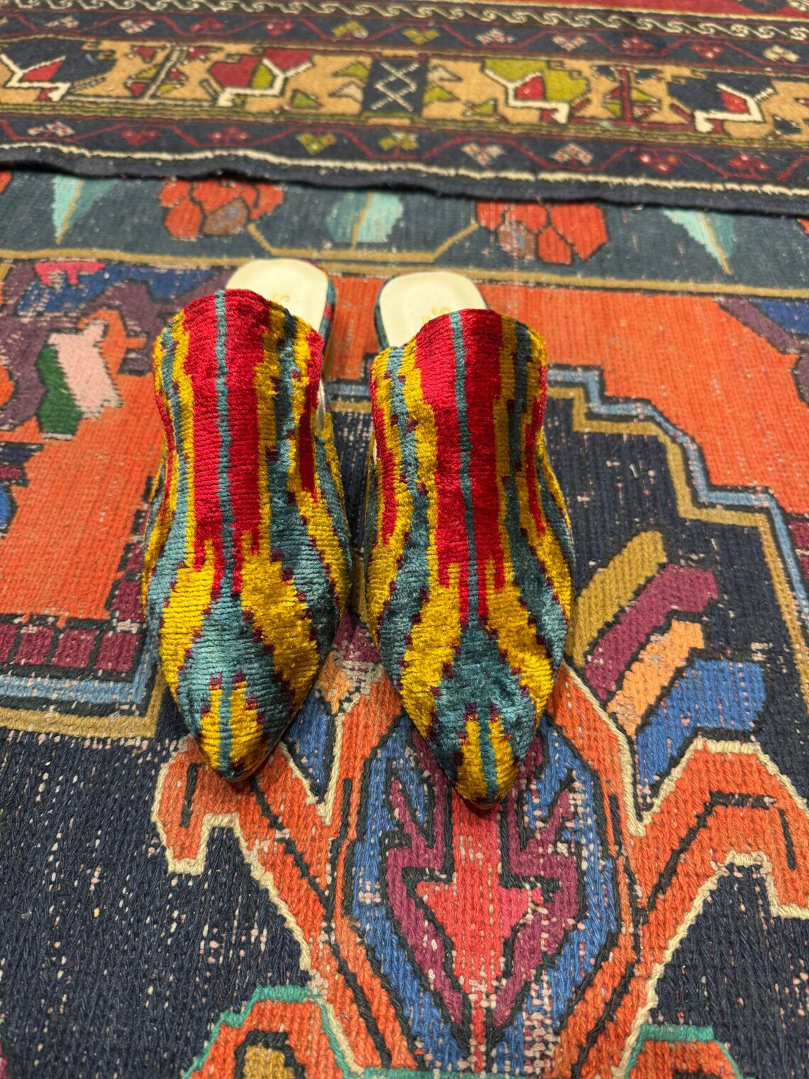 Handmade Ikat Silk Mules-vibrant Multicolor Design,comfortable Slip-on ...
