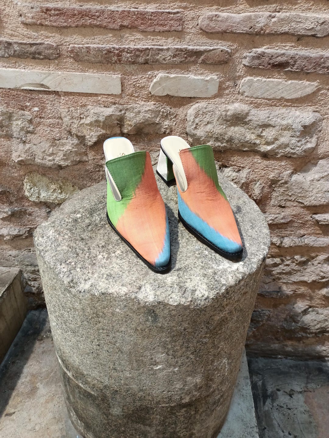 Handmade Ikat Silk Mules-vibrant Multicolor Design,comfortable Slip-on ...
