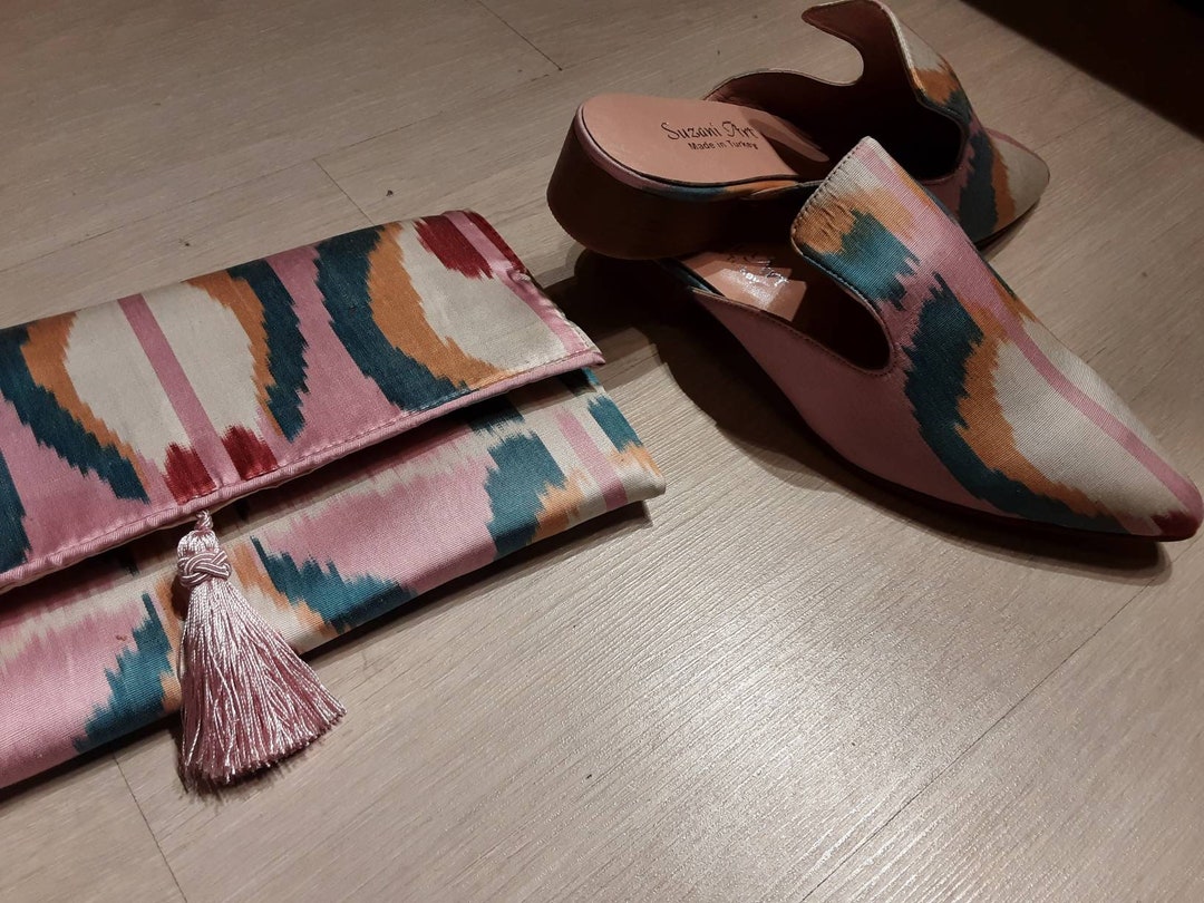 Handmade Ikat Silk Mules-vibrant Multicolor Design,comfortable Slip-on ...