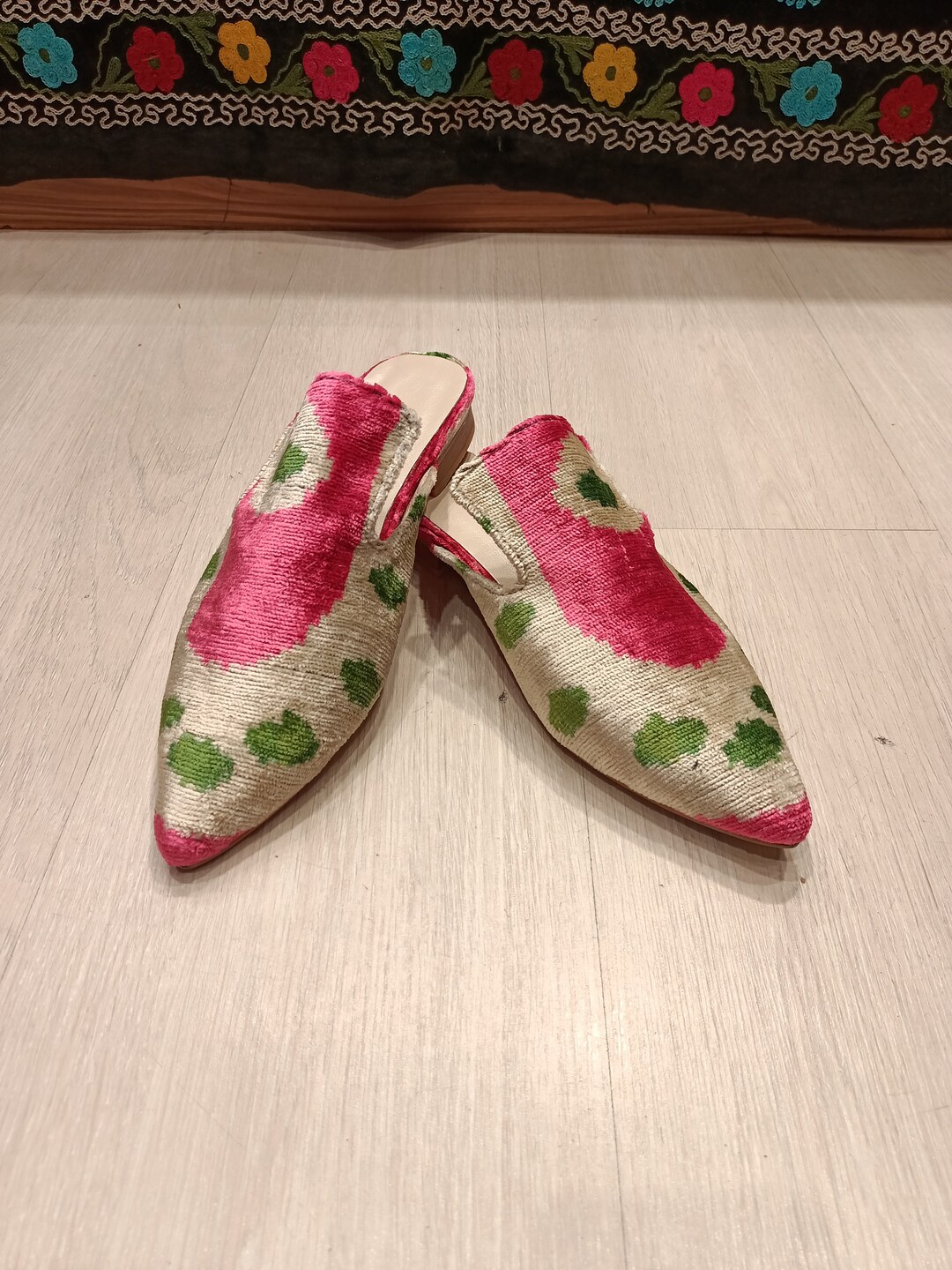 Handmade Ikat Silk Mules-vibrant Multicolor Design,comfortable Slip-on ...