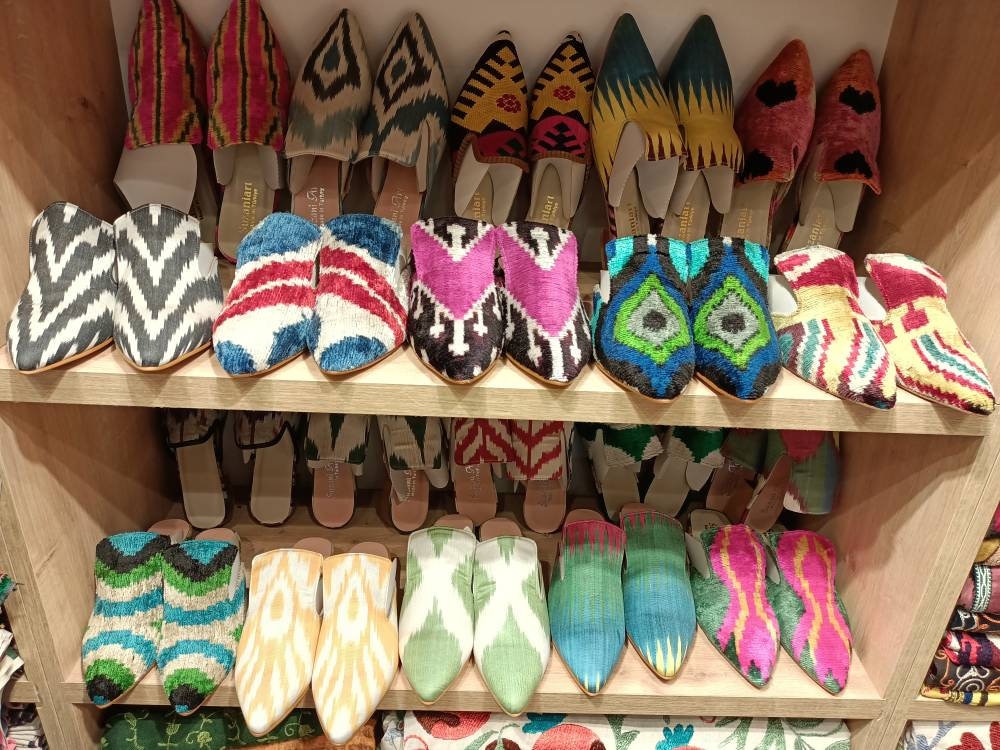 Handmade Ikat Silk Mules-vibrant Multicolor Design,comfortable Slip-on ...
