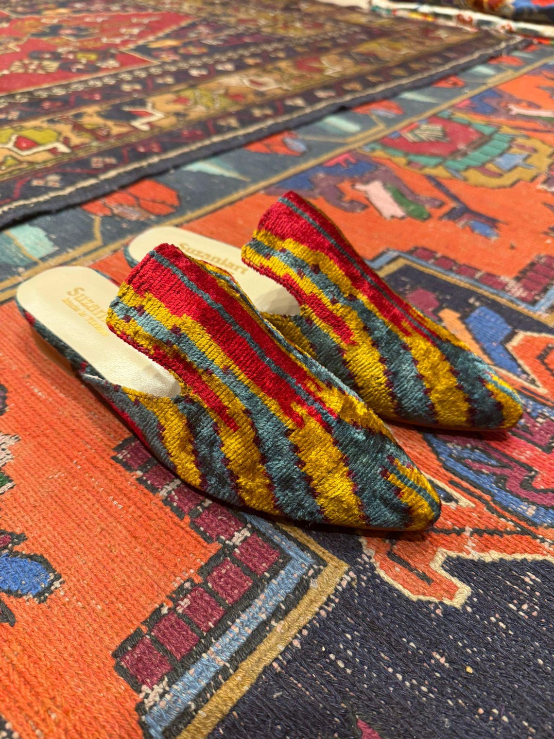 Handmade Ikat Silk Mules-vibrant Multicolor Design,comfortable Slip-on ...