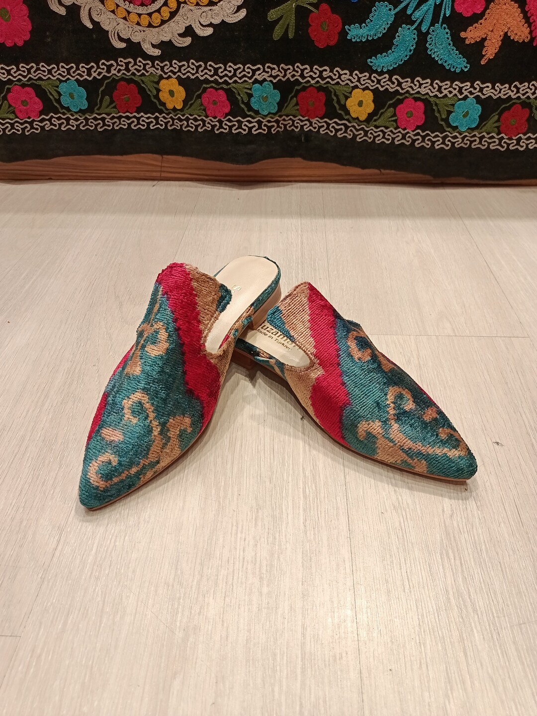 Handmade Ikat Silk Mules-vibrant Multicolor Design,comfortable Slip-on ...