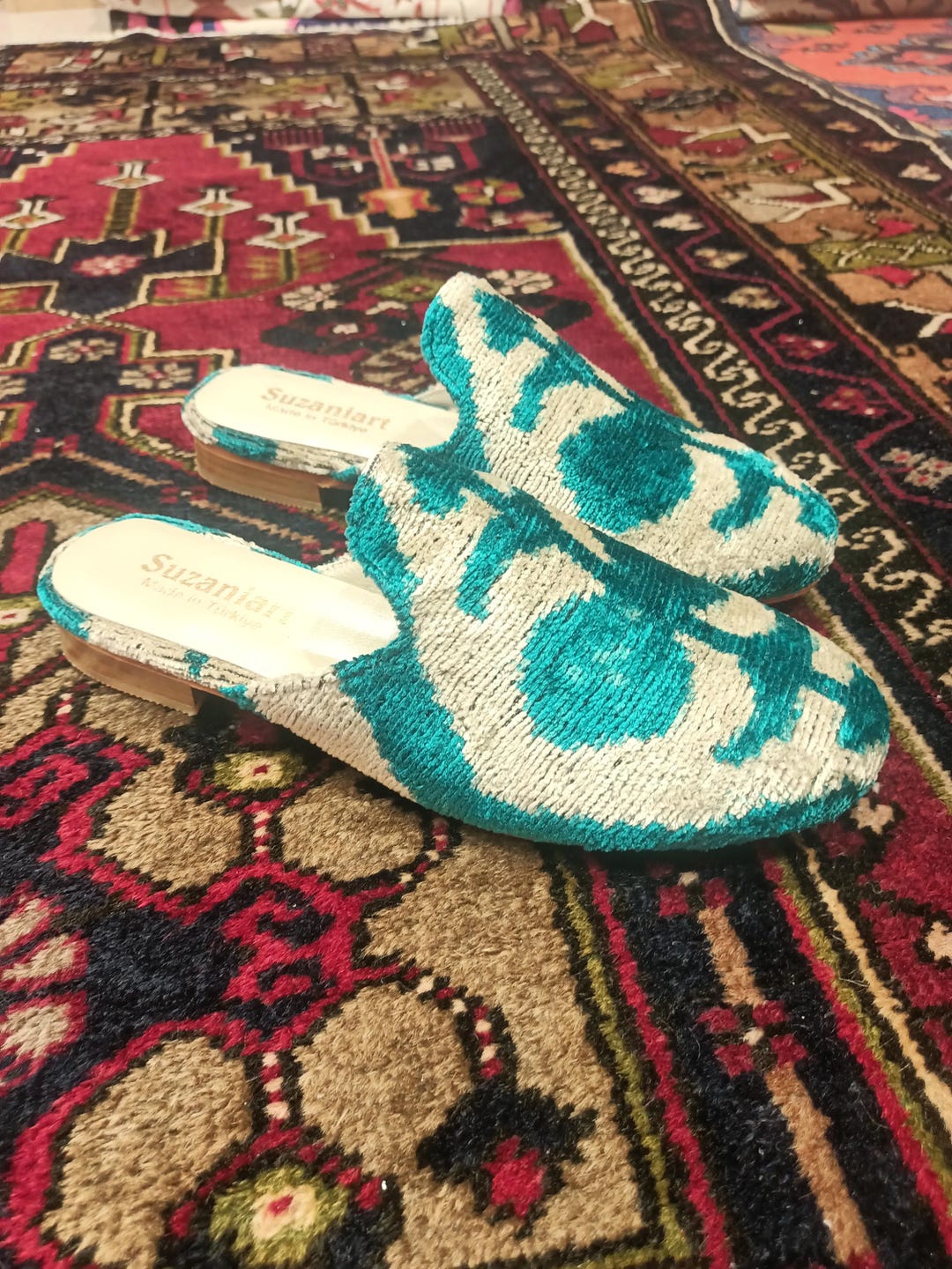 Handmade Ikat Silk Mules-vibrant Multicolor Design,comfortable Slip-on ...
