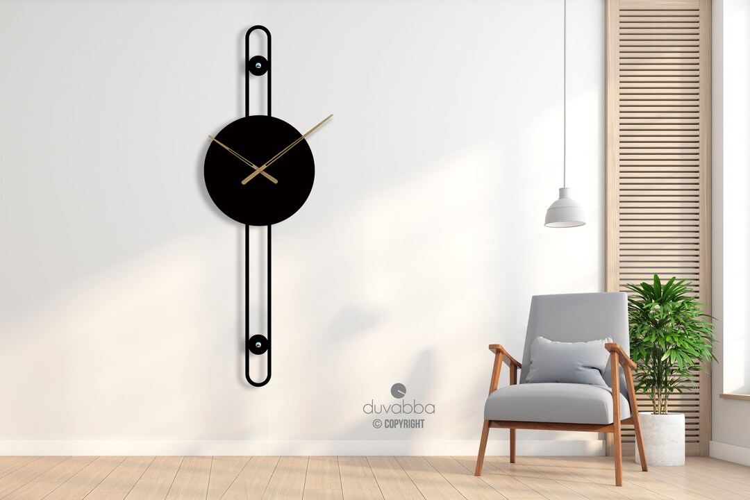 Long Unique Wall Clock / Metal Large Wall Clock / Long Decorative Wall ...