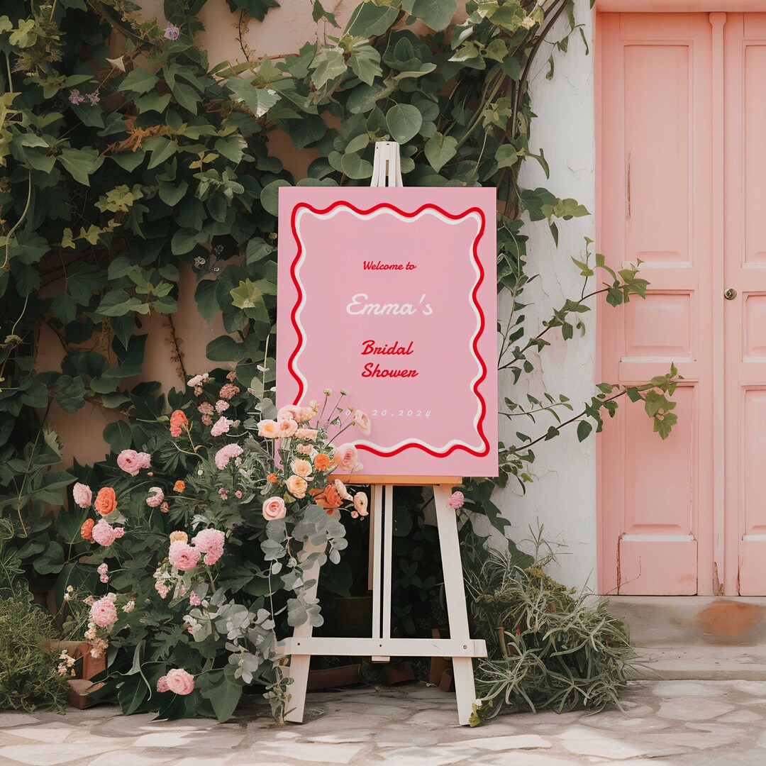 Pink Wavy Border Bridal Shower Welcome Sign Template, Bridal Shower ...