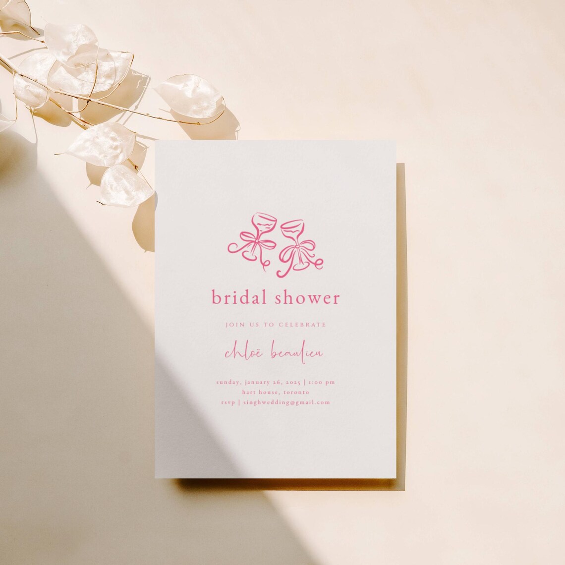 Champagne Bridal Shower Invitation Template, Pink Minimalist Bridal ...