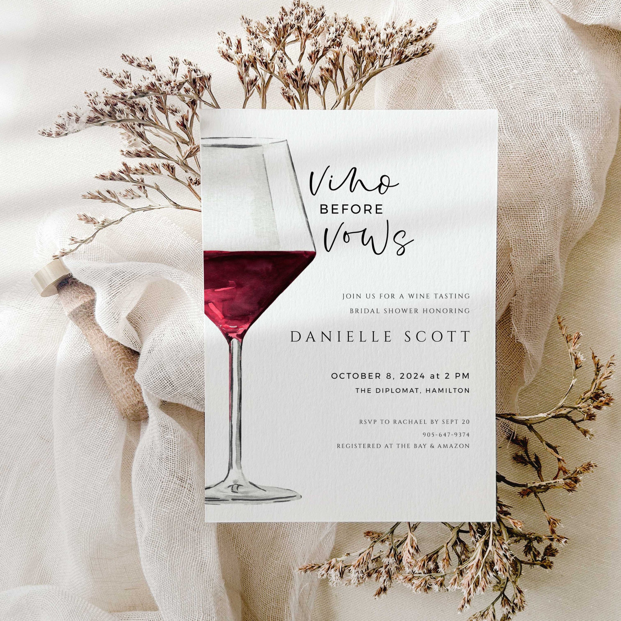 Modern Minimalist Wine Bridal Shower Invitation Template, Vino Before Vows, Wine Tasting ...