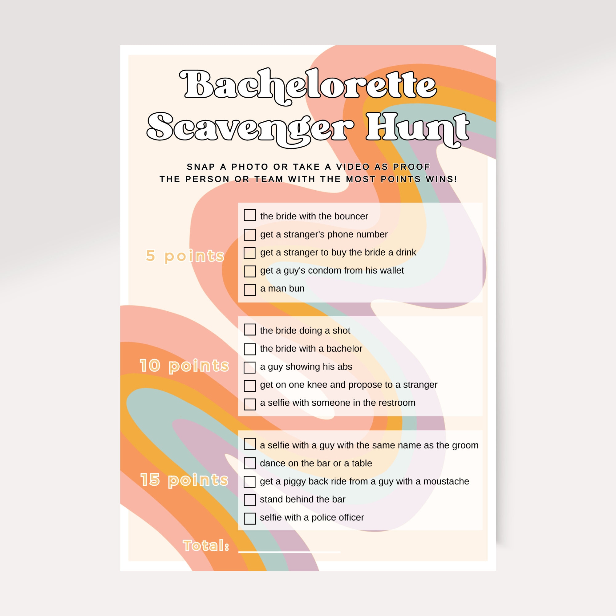 Retro Bachelorette Scavenger Hunt Template, Groovy Disco Bachelorette ...