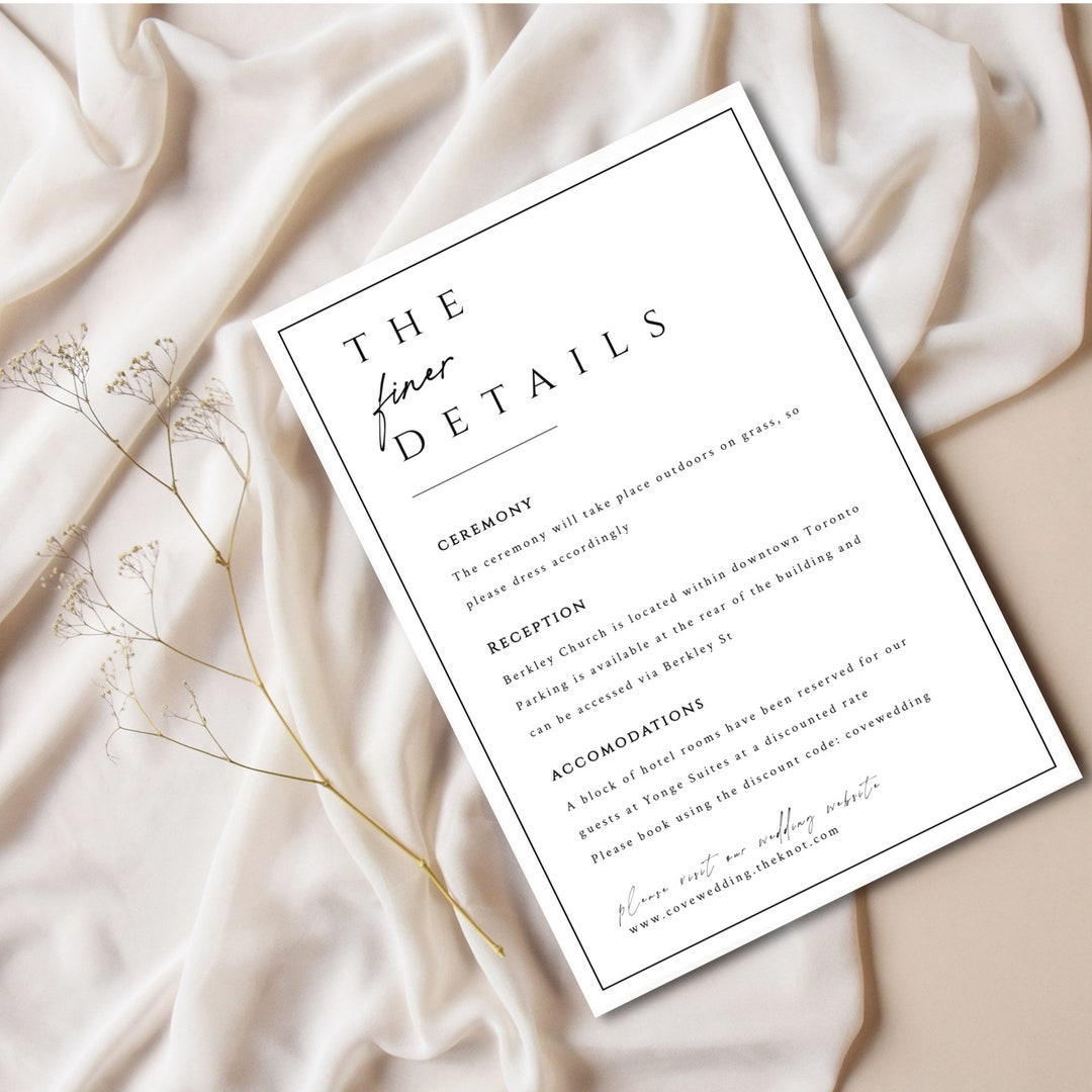 Minimalist Wedding Details Card Template INSTANT DOWNLOAD, Editable ...