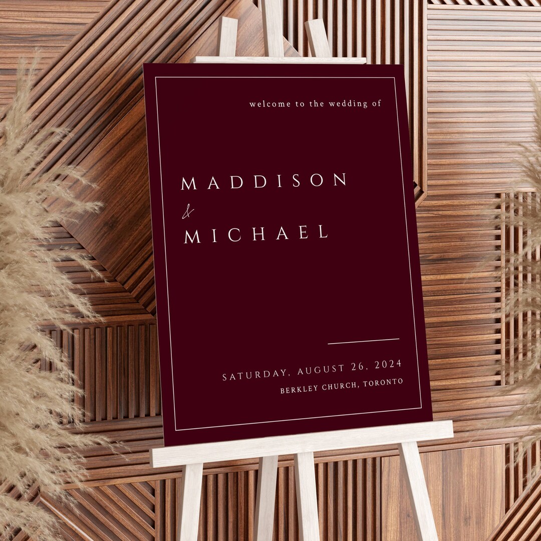 Burgundy Marsala Minimalist Wedding Welcome Sign Template INSTANT ...