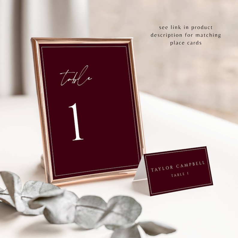 Burgundy Marsala Minimalist Wedding Table Numbers Template INSTANT ...