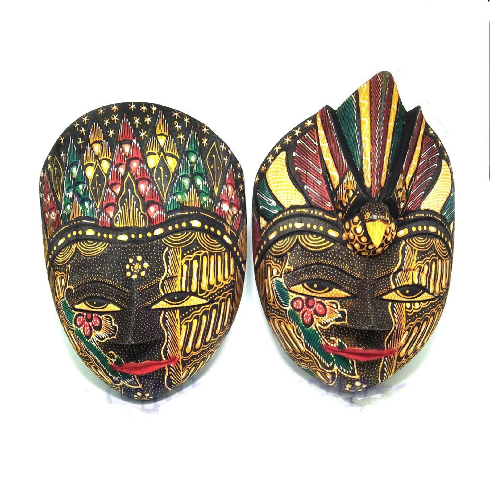 Rama Sita mask wooden batik-2 set of wooden mask-wooden mask | Etsy