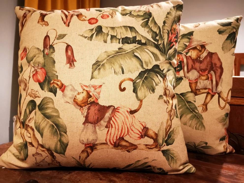 Large Cushion Cover in Cheeky Monkey Palms Fabric Tropical - Etsy