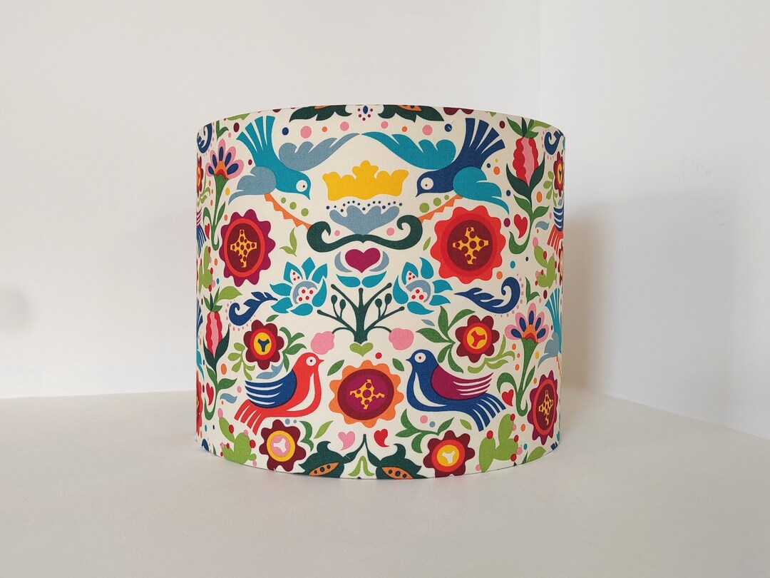 Lampshade in Multi Coloured Birds and Flowers Fabric Handmade Luxury ...