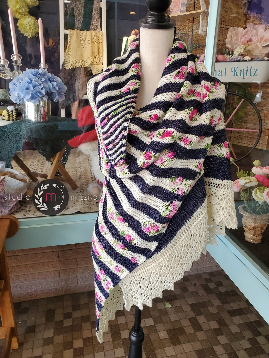 Floral Bouquet Striped Shawl Knitting Pattern PDF - Etsy