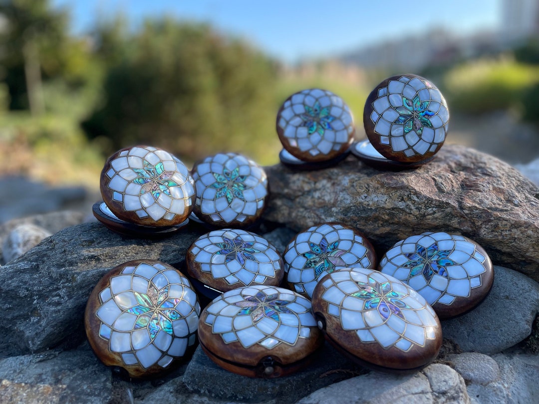 10 Lotus Mother of Pearl Inlay Compact Mirrors: Handmade Vintage ...
