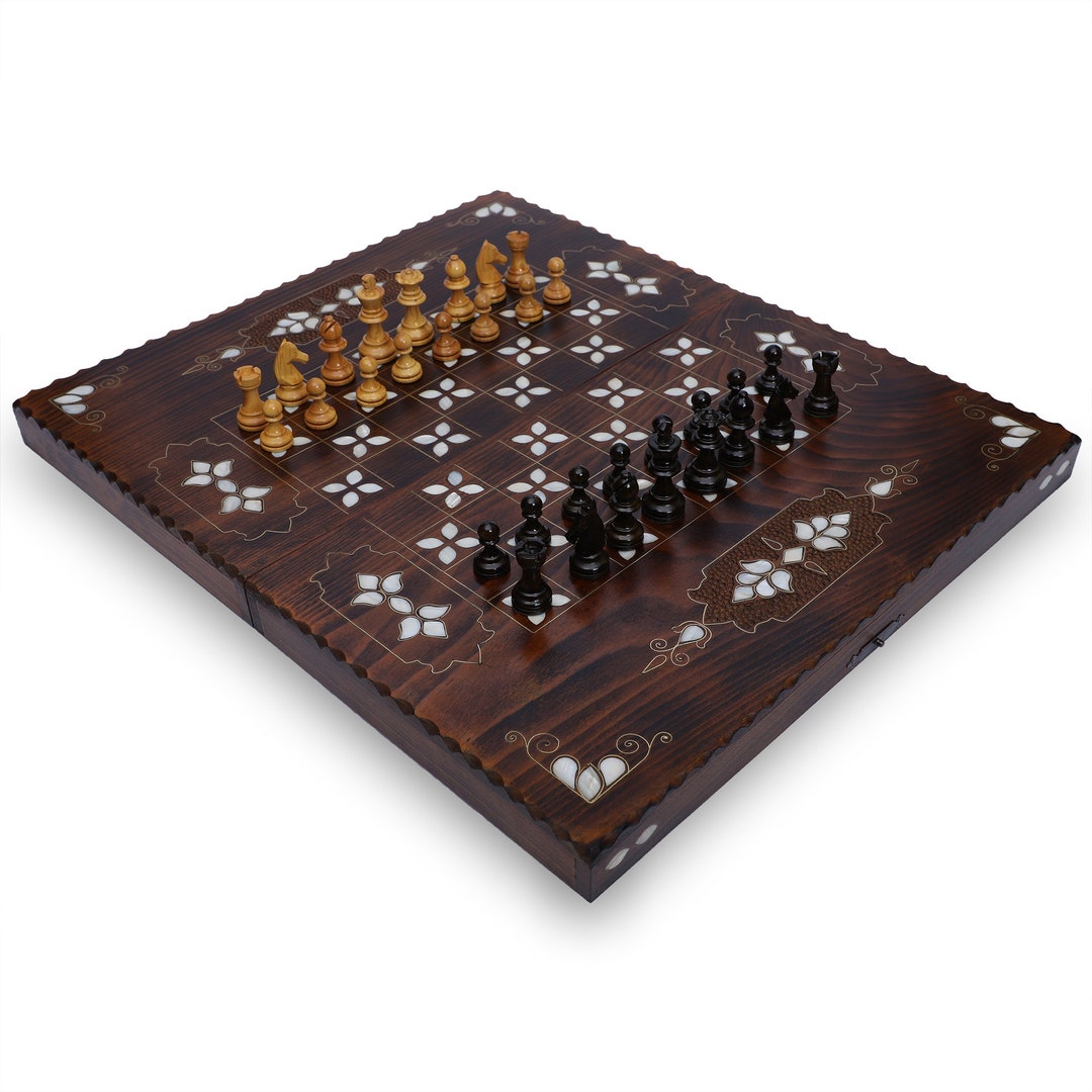 Handmade Chess Backgammon Set Exclusive Wooden 3 in 1 Boxwood Hand ...