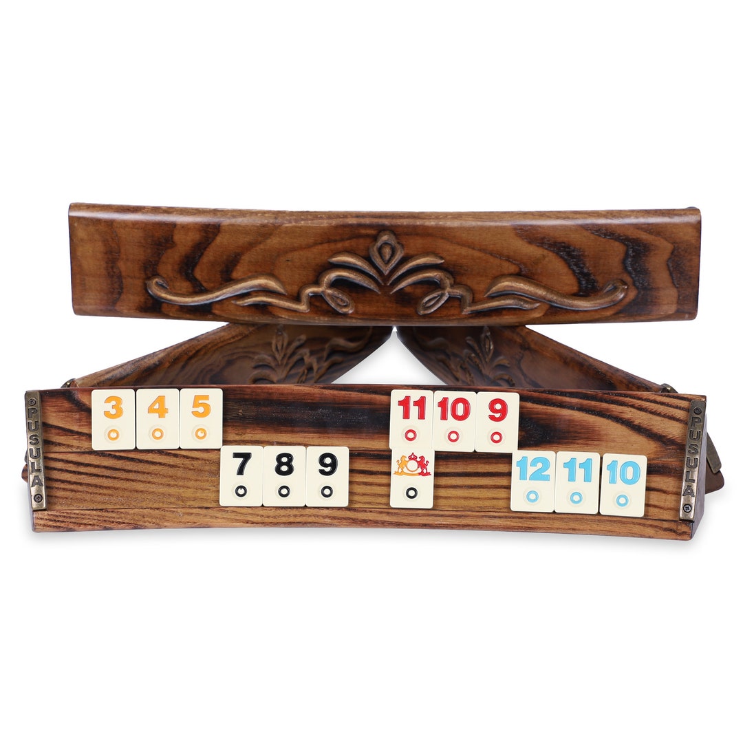 Hand Carved Rummikub Game Set: Natural Chestnut Wood, Leather Bag - Etsy