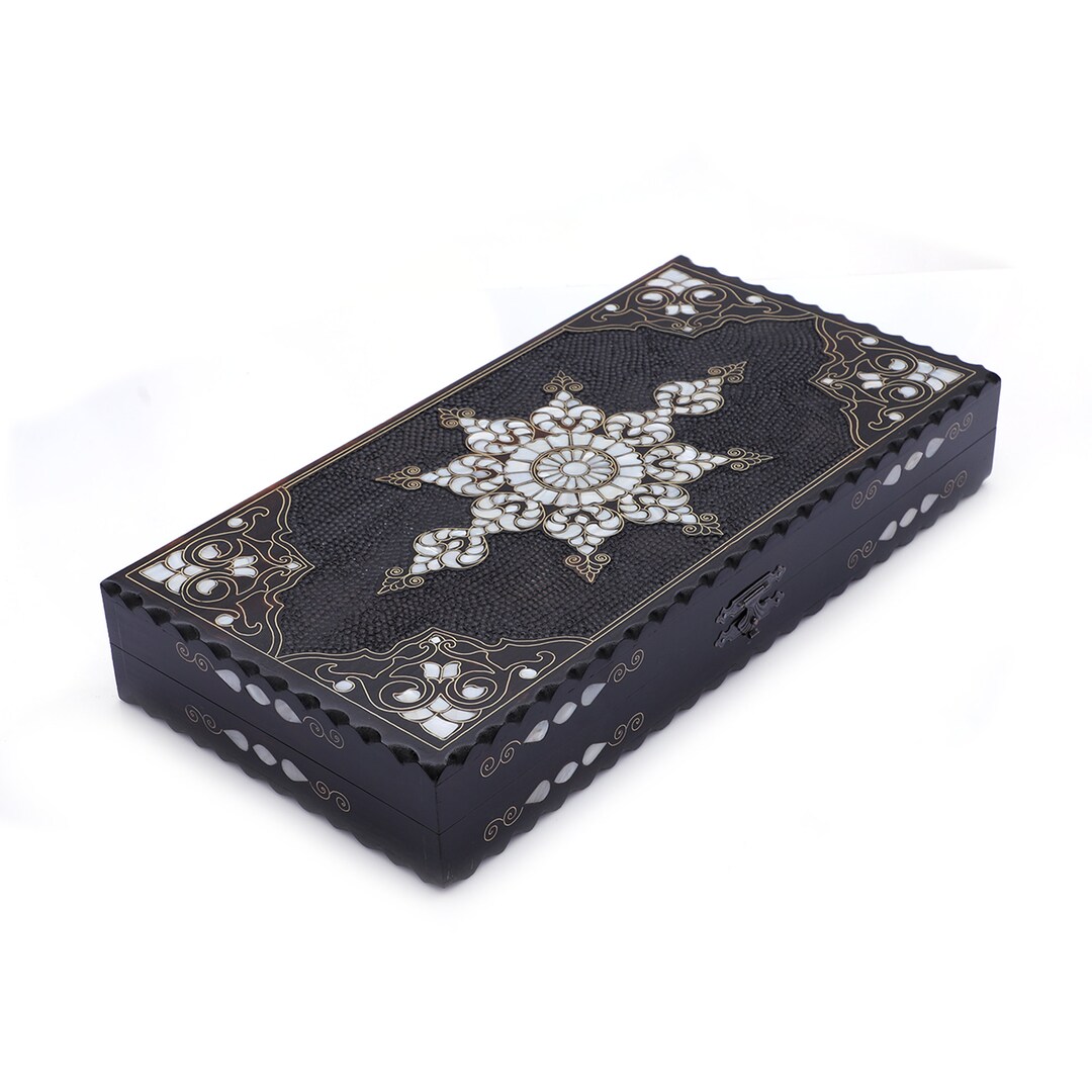 Hand Carved Backgammon Board Real White Mother of Pearl Inlaid ...
