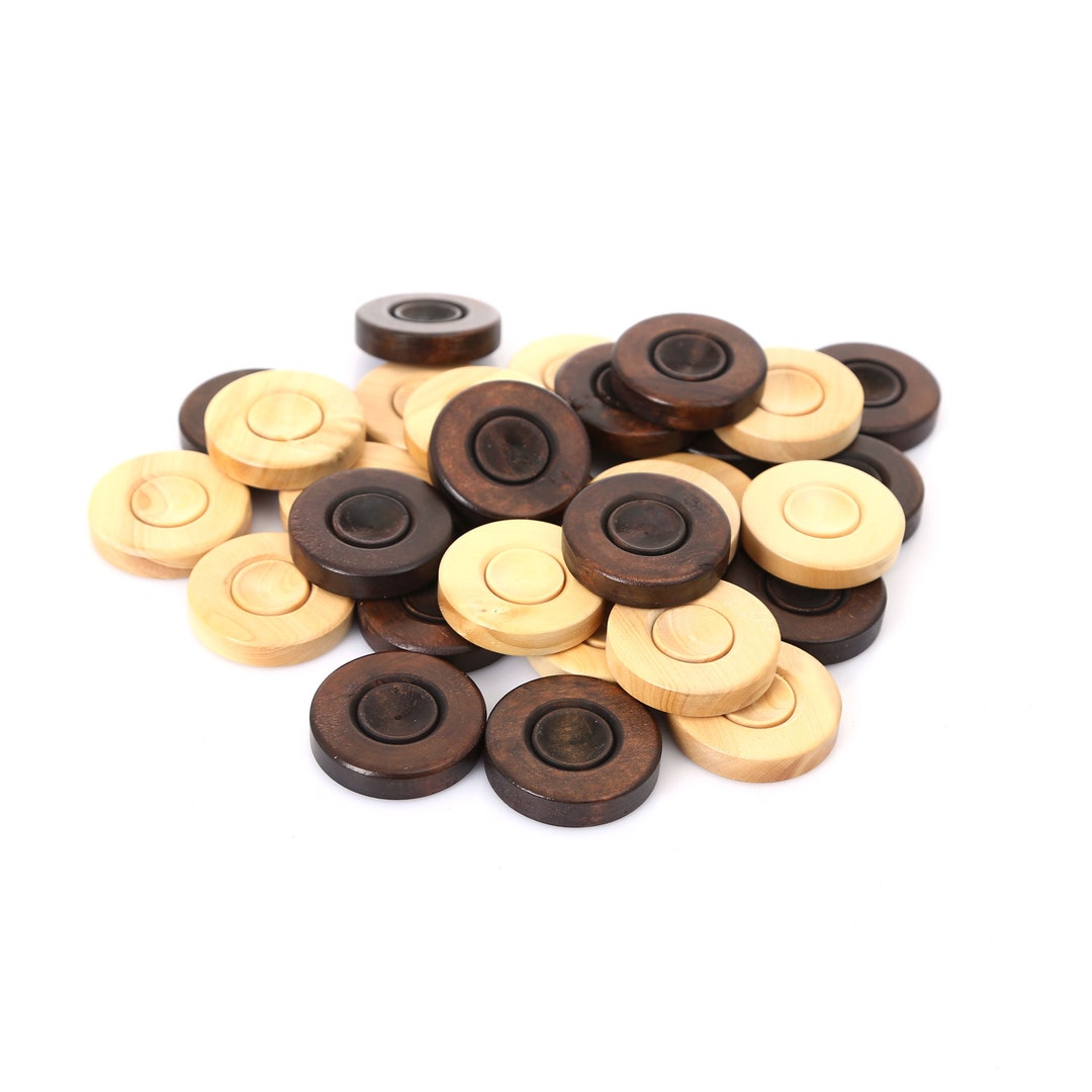 35 Mm Boxwood Backgammon Checkers Antique Brown Wooden Handmade ...