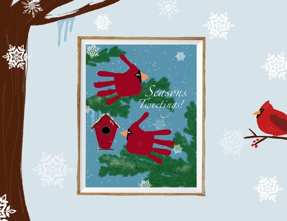 Seasons Tweetings Cardinal Handprint Art Craft PRINTABLE - Etsy