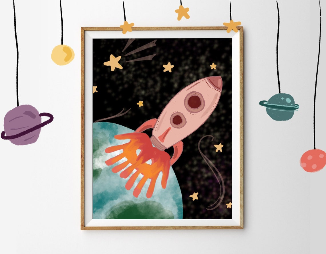 Spaceship Childrens Handprint Craft Room Decor Keepsake Space Rocket - Etsy