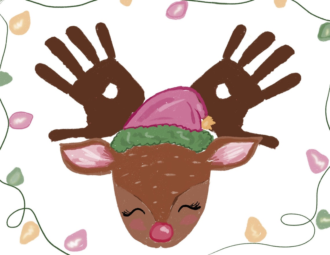 Reindeer Handprint Art Craft Pink PRINTABLE Christmas Decor - Etsy