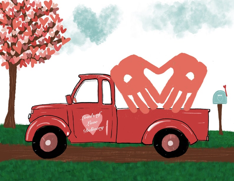 Valentine Truck Handprint Craft Loads of Love Activity Kids | Etsy