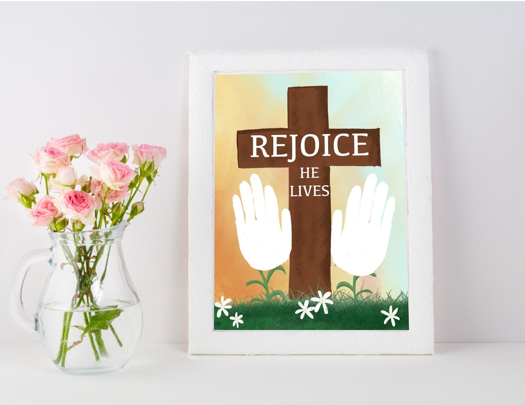 Easter Cross Lilly Kids Handprint Craft Keepsake Spring Resurrection HE ...