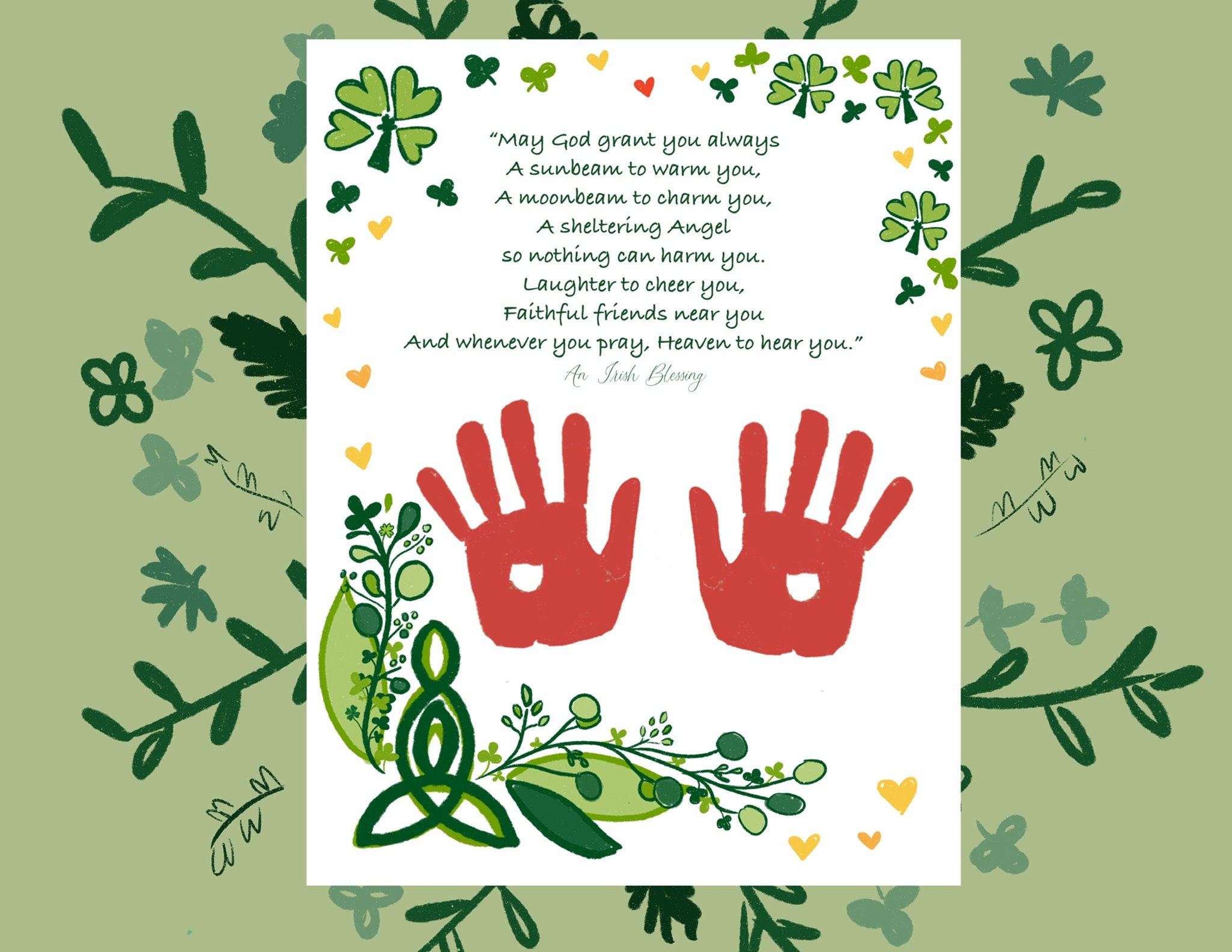 Irish Children Blessing Handprint Keepsake St. Patricks Day Celtic ...