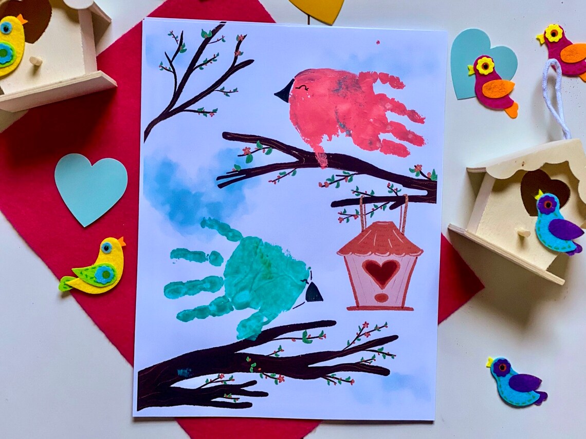 Love Birds Valentine Handprint Activity Kids Craft Instant | Etsy