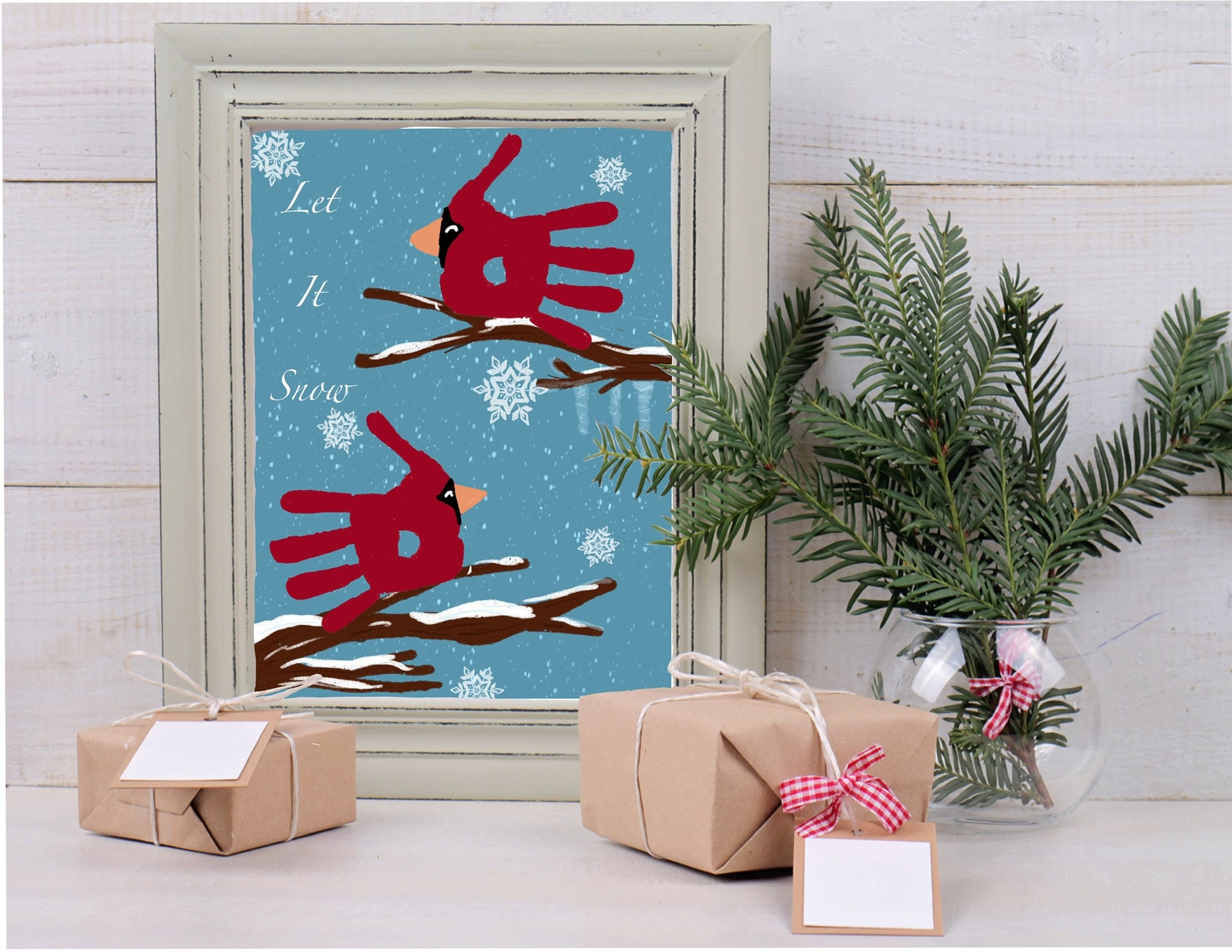 Let It Snow Cardinal Handprint Art Craft PRINTABLE Christmas - Etsy