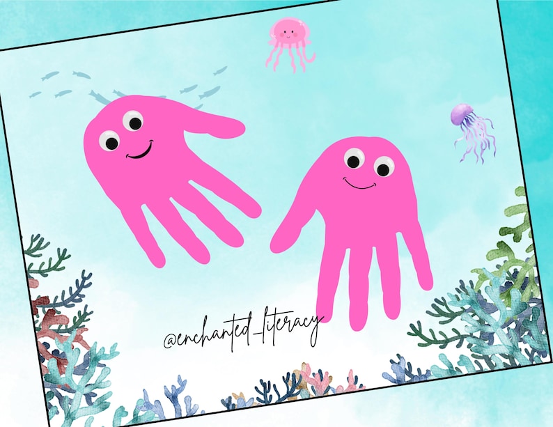 Ocean Animal Handprint Jelly Fish Clown Fish Sea Turtle Keepsake ...