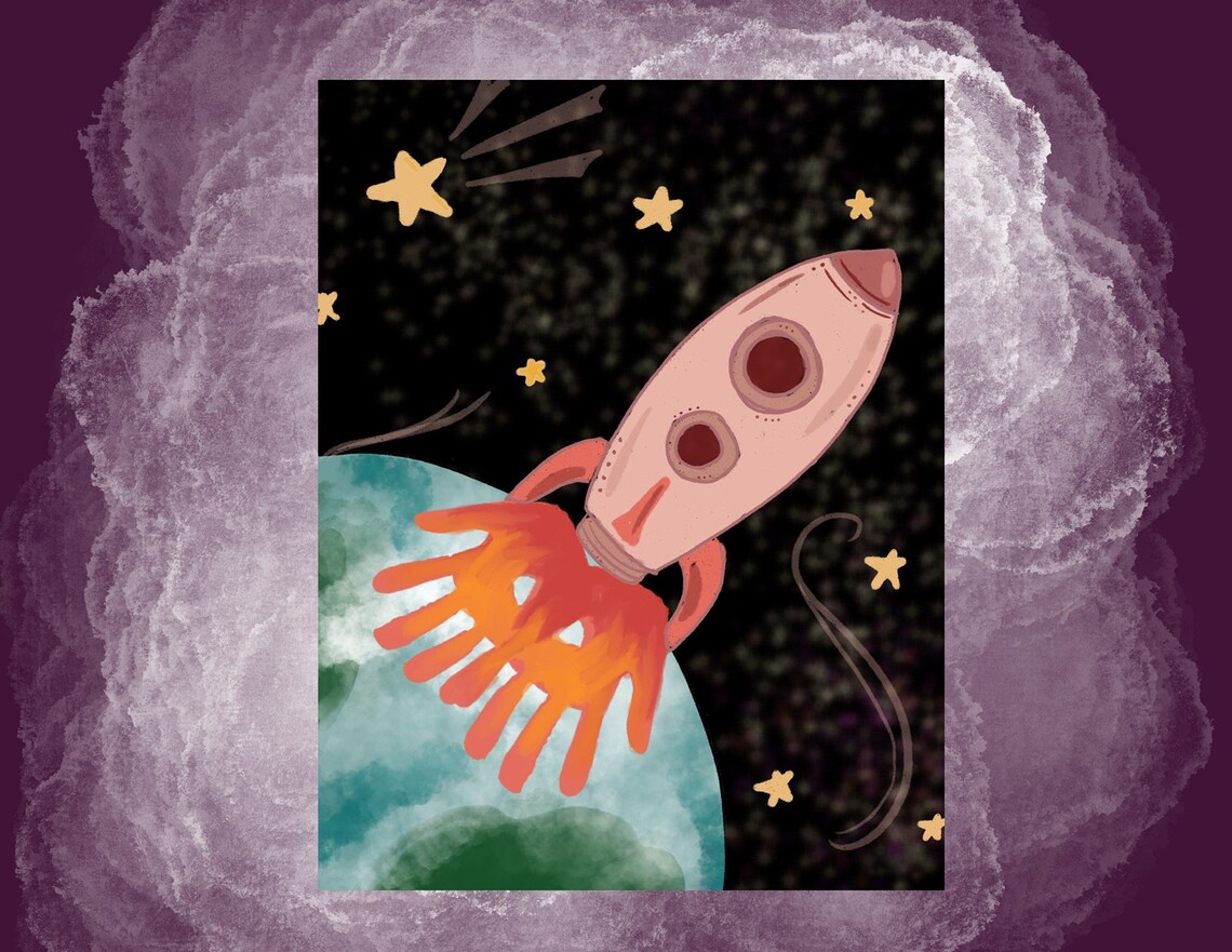 Spaceship Childrens Handprint Craft Room Decor Keepsake Space Rocket - Etsy