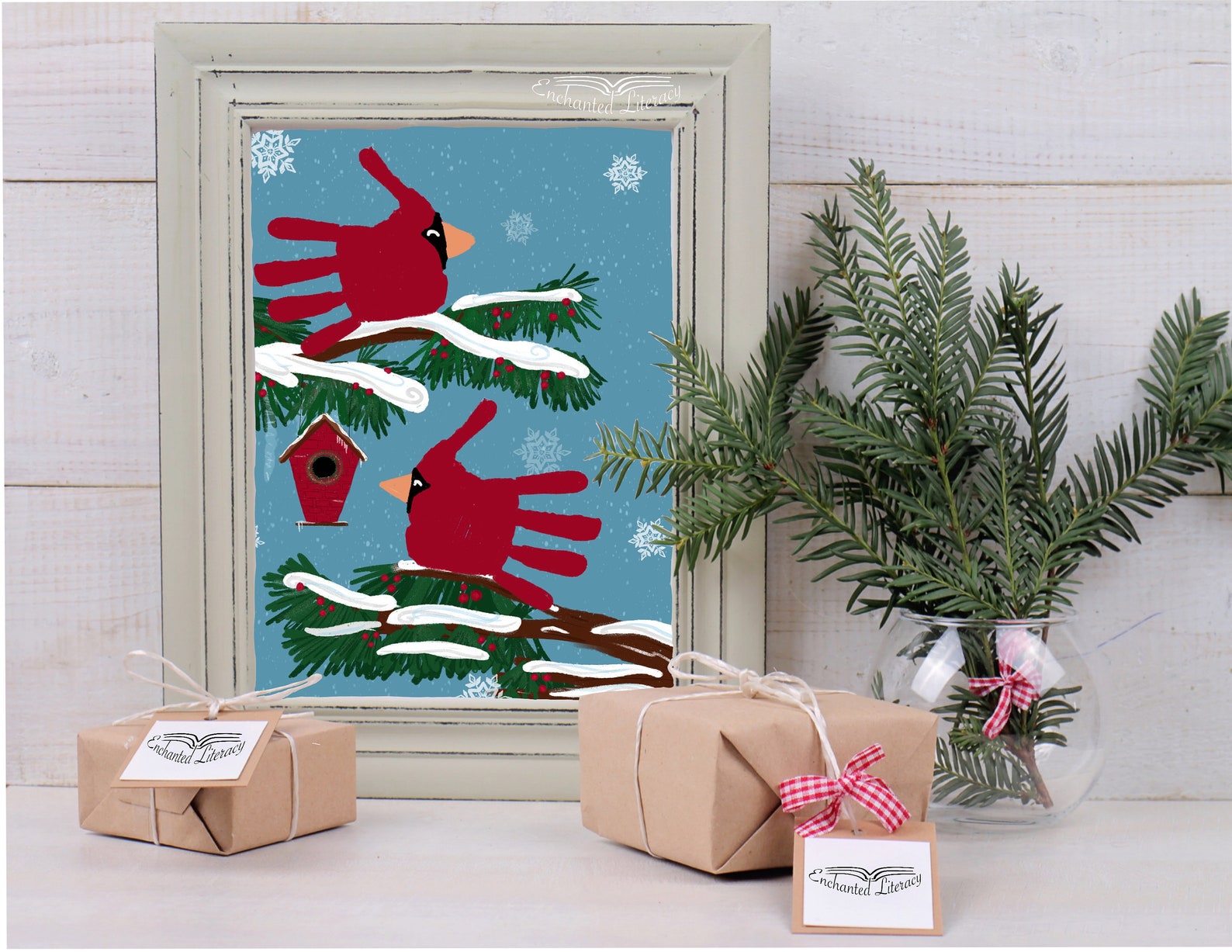 Snowy Cardinal Handprint Art Craft, PRINTABLE Christmas Decor,digital ...