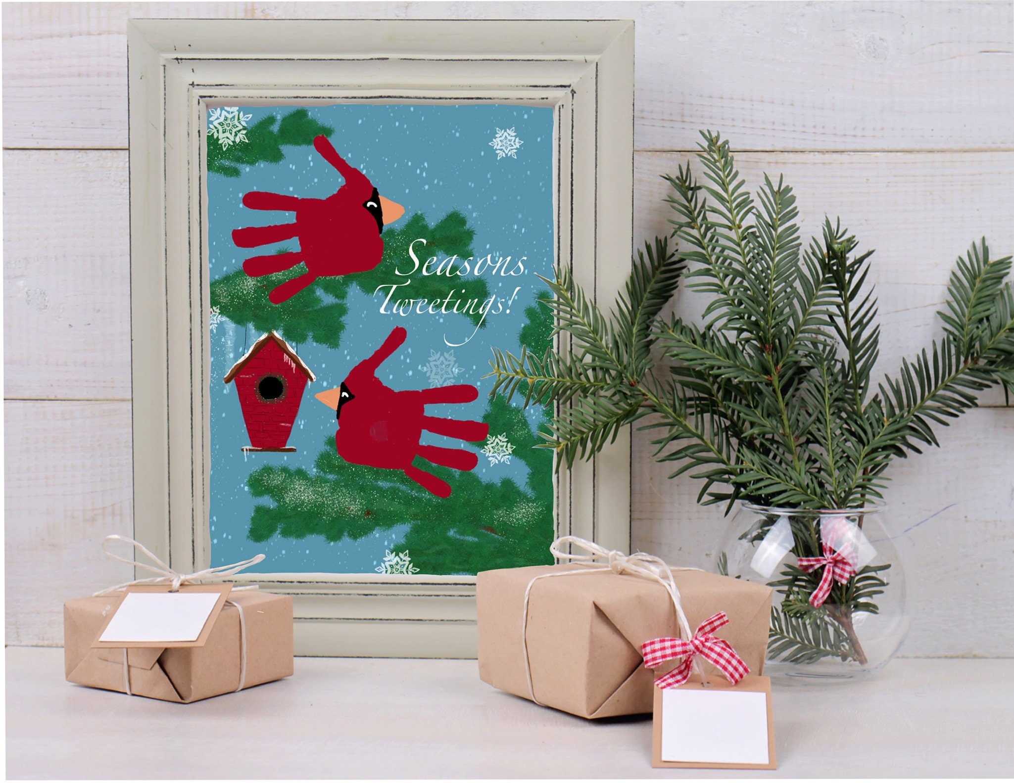 Seasons Tweetings Cardinal Handprint Art Craft, PRINTABLE Christmas ...