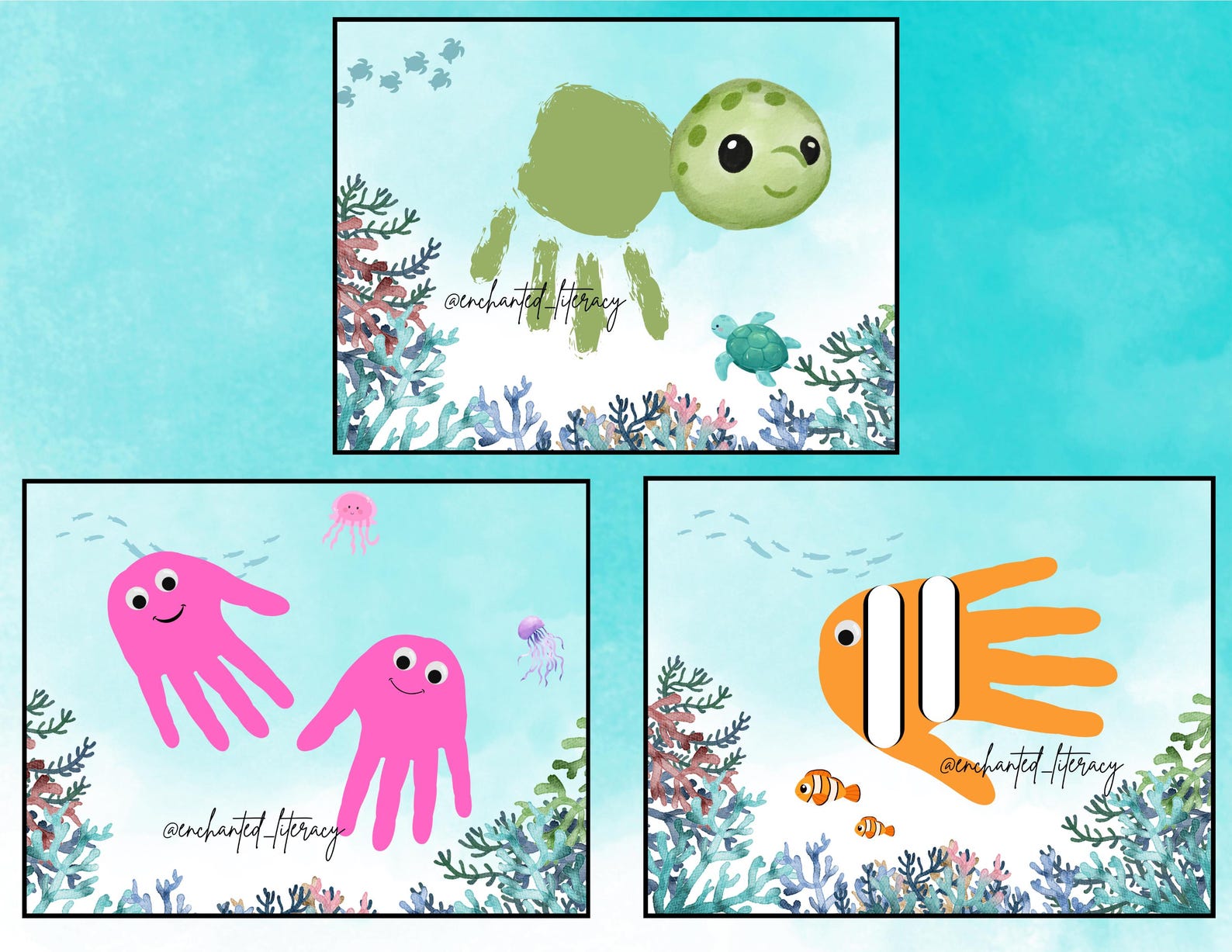 Ocean Animal Handprint Jelly Fish Clown Fish Sea Turtle Keepsake ...