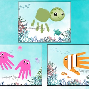 Ocean Animal Handprint Jelly Fish Clown Fish Sea Turtle Keepsake ...