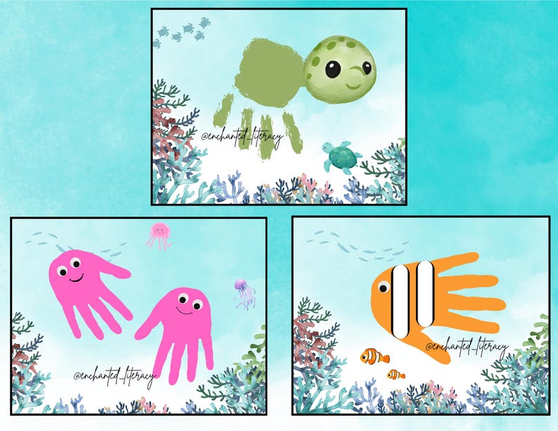 Ocean Animal Handprint Jelly Fish Clown Fish Sea Turtle Keepsake ...