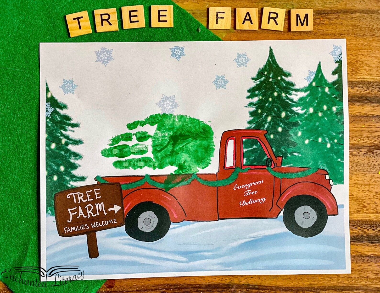 Tree Farm Truck Winter Handprint Art Craft, PRINTABLE Christmas Decor ...